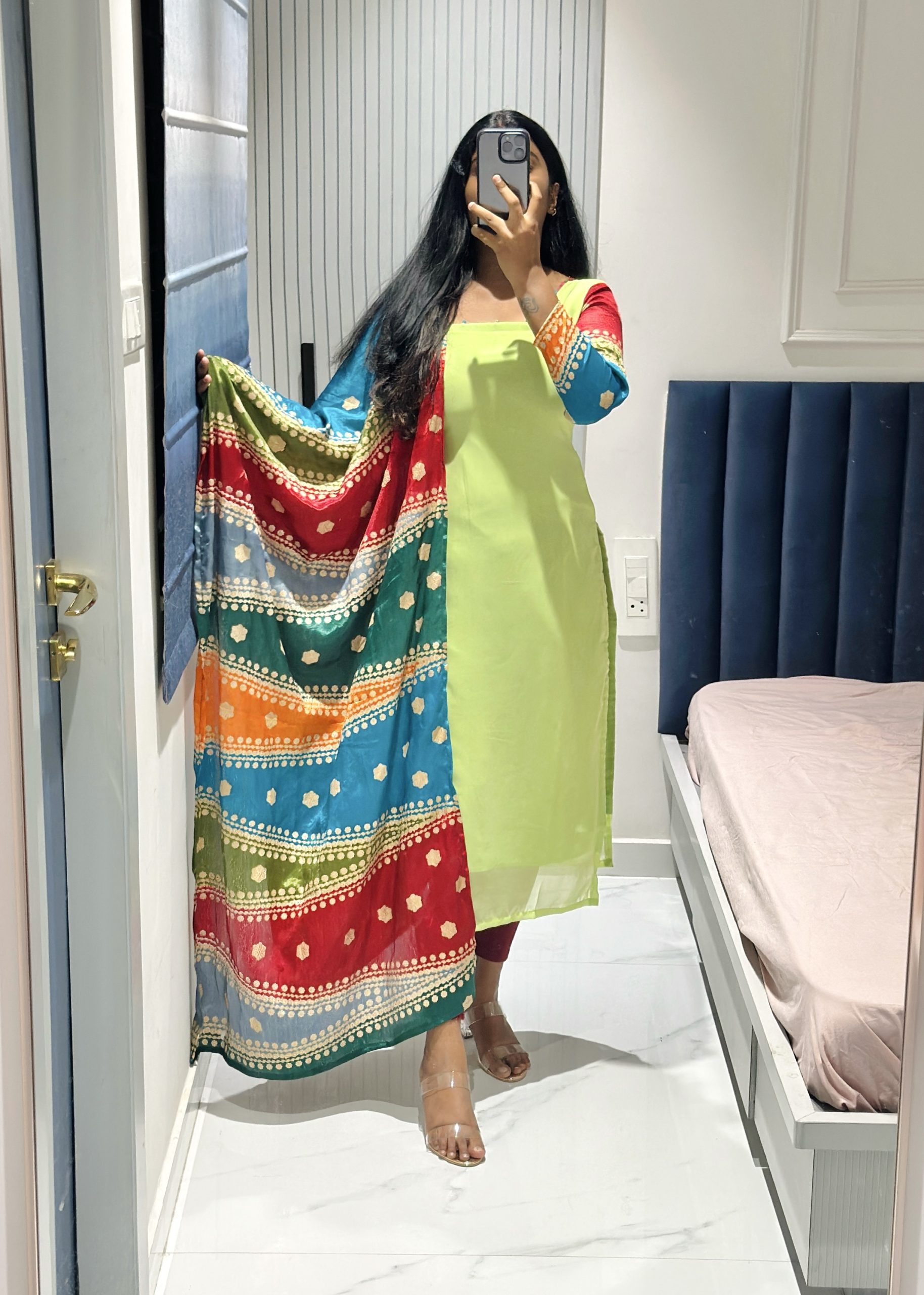 Mint green chiffon set – Dharvi By Rachana